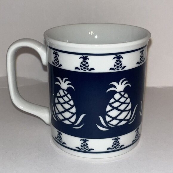 Curzon | Dining | Curzon Coffee Mug Blue White Pineapple Pattern | Poshmark